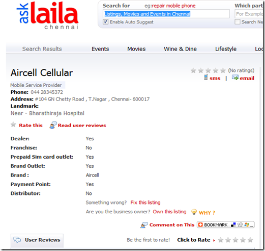 Responses: Misc : Aircel Payment Office in Chennai